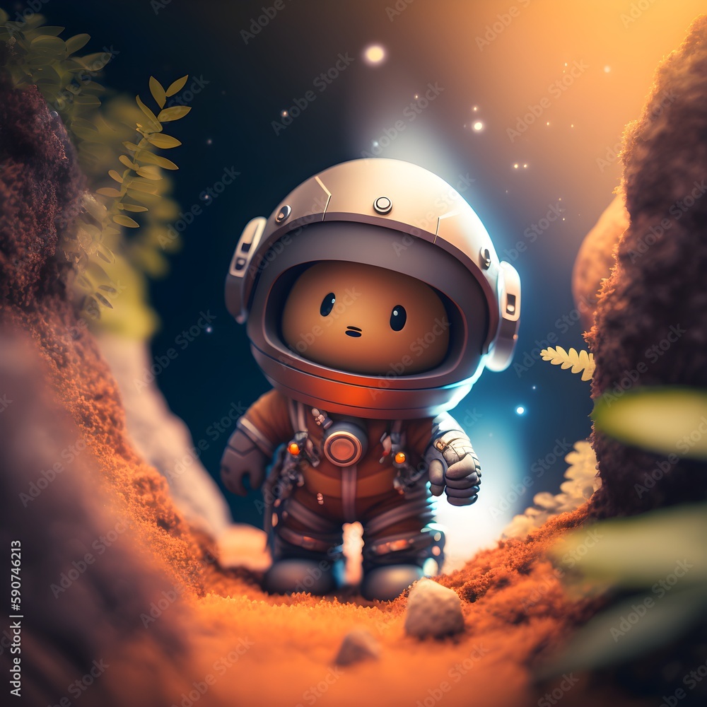 photorealistic photography chibi astronaut on a planet cinematic shot ...