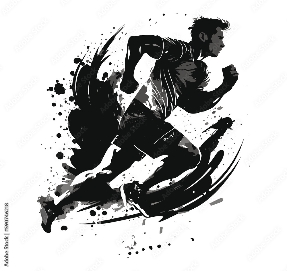 Transparent Running guy tattoo Strong Rugby Player in Full Profile View ...