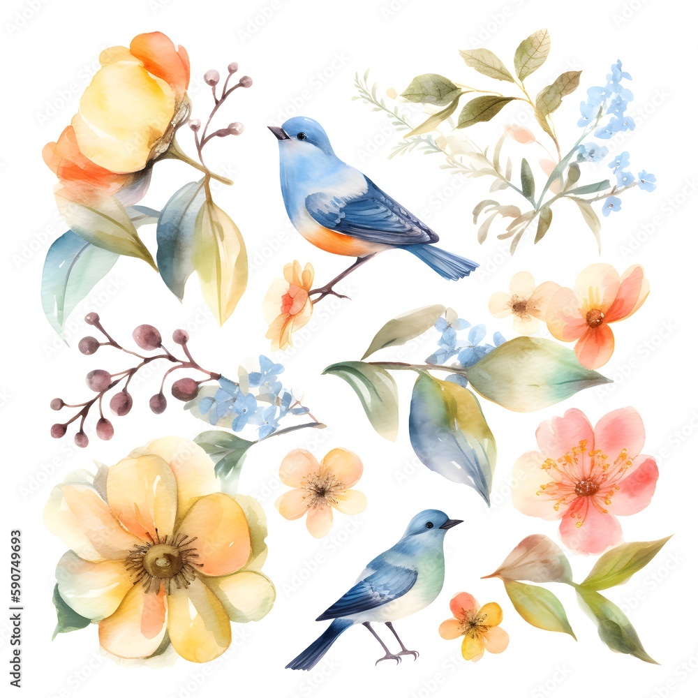 Spring Birds And Flowers Clipart