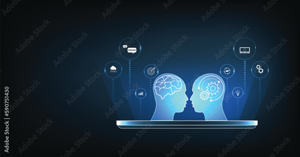 Human Chat with AI or Artificial Intelligence. AI chatbot or artificial ...