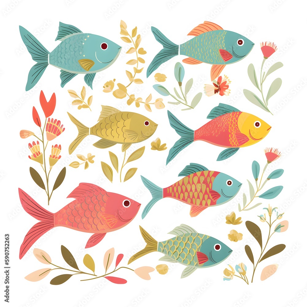 cute fishes isolated illustration. Cute fish spring clipart isolated on ...