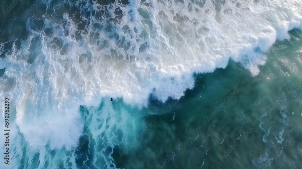 Spectacular aerial top view background photo of ocean sea water white wave splashing in the deep ...