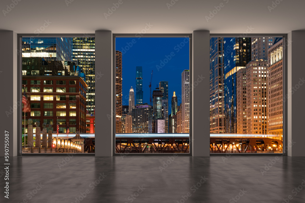 Downtown Chicago City Skyline Buildings from High Rise Window ...