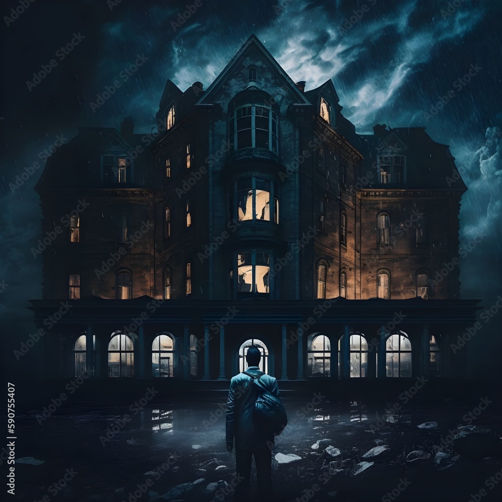 giant luxurious semiabandonned hotel creepy feeling ghostly figures ...