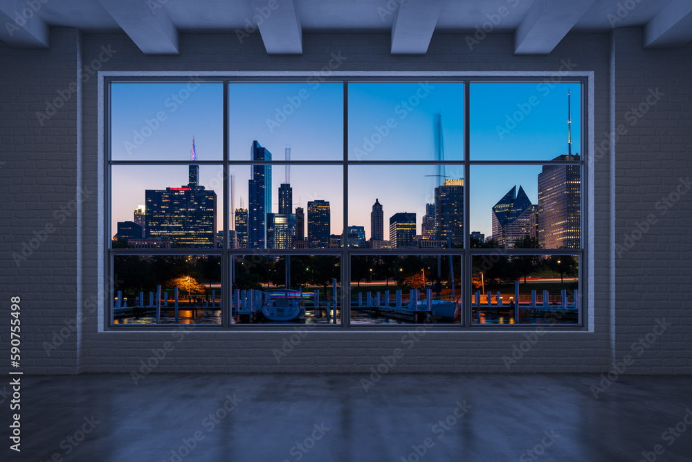 Downtown Chicago City Skyline Buildings from High Rise Window ...