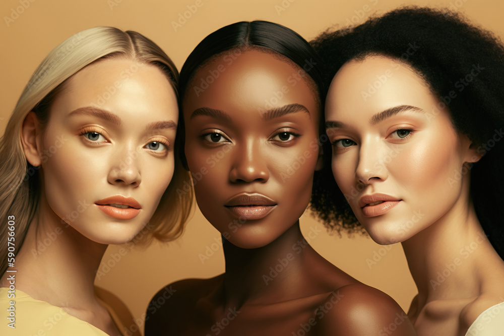 Beauty and skin care concept. Diversity women portrait, multi-ethnic ...