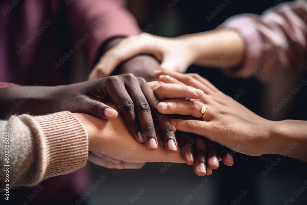 Hands of people of different races and genders holding each other. Stock Illustration | Adobe Stock