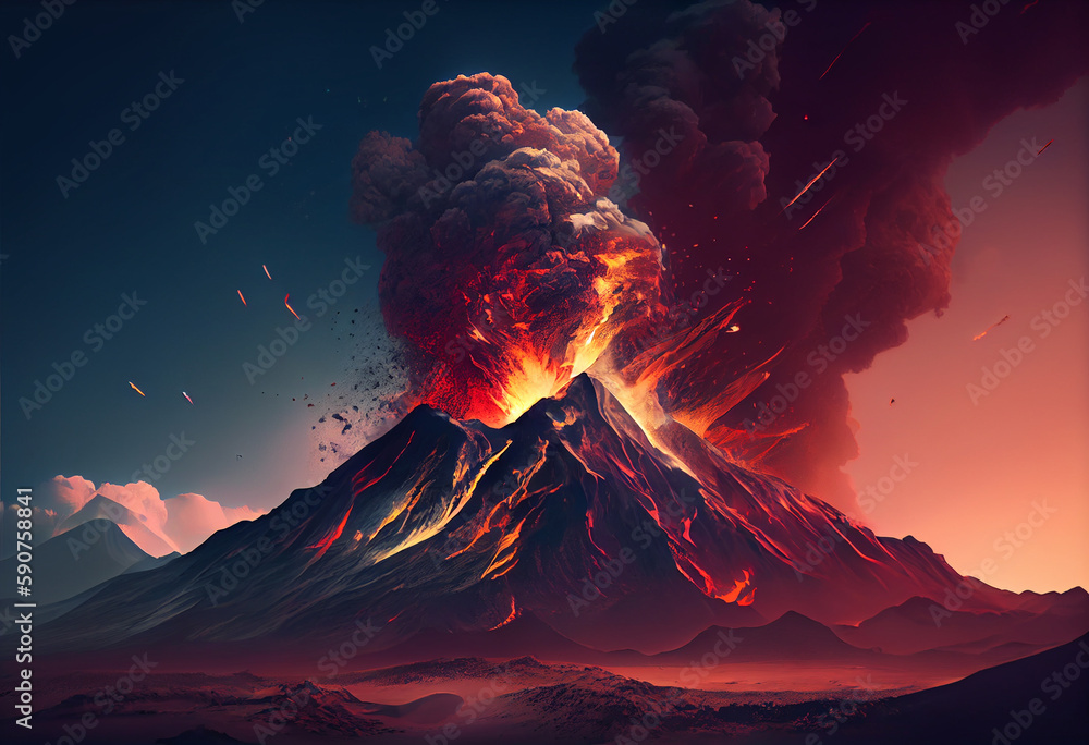 Lava flows down the volcano immediately after the eruption. Strong ...