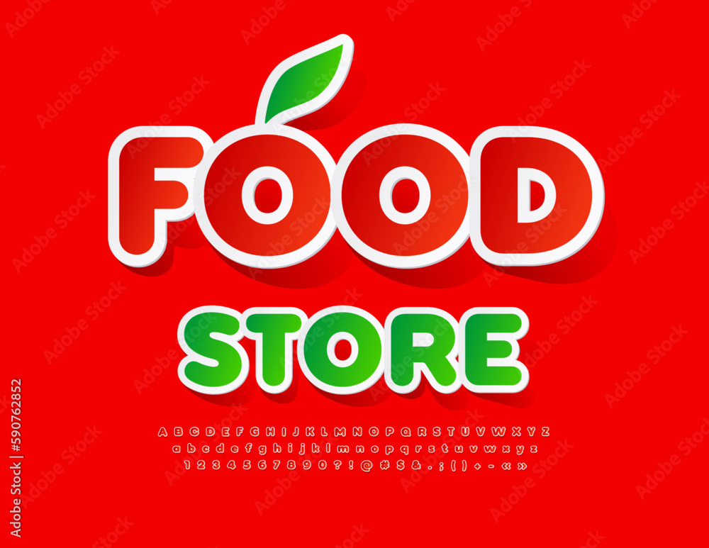 Vector advertising Poster Food Shop. Red sticker Font. Artistic ...