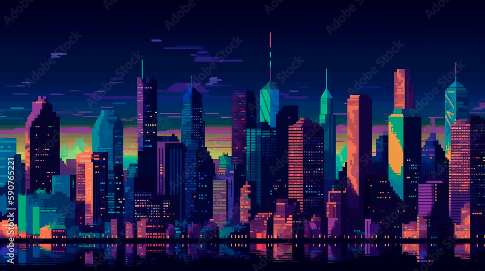 pixel art landscape new york,usa, Stock Illustration | Adobe Stock