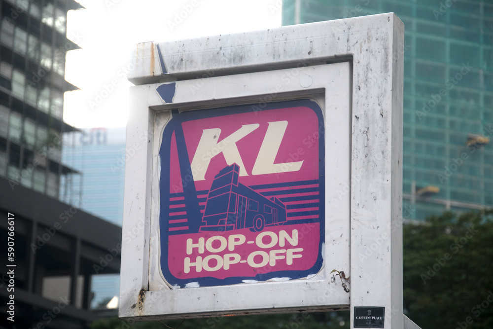 Hop on hop off tourist bus stop sign in Kuala Lumpur Malaysia Stock ...