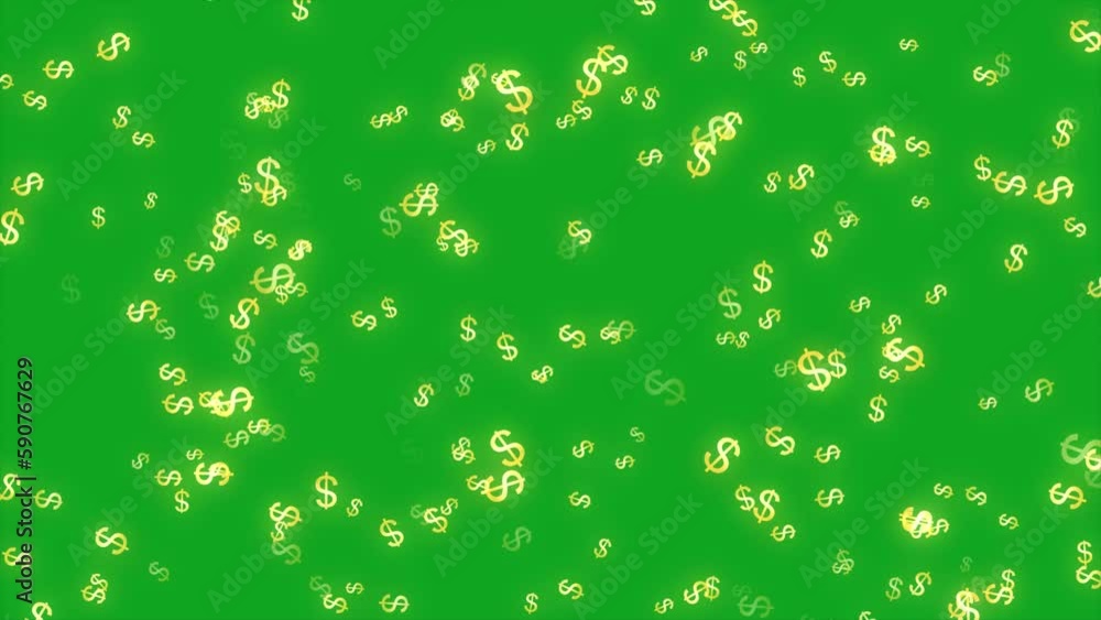 Dollar Sign Falling On Green Screen Background. Golden 3d Dollar Sign ...