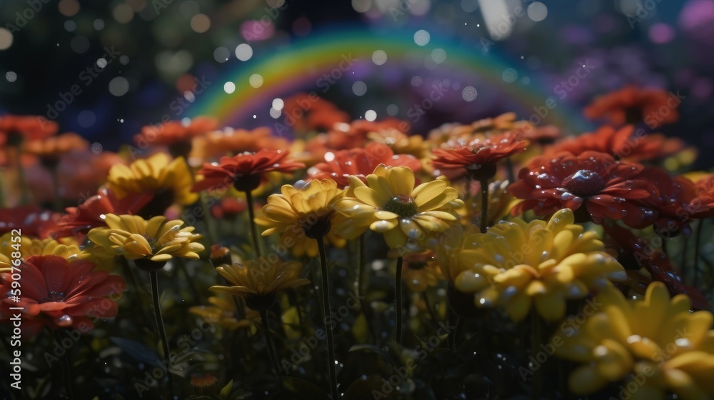 Cinematic Hyper-Detailed Shot of Gardens Rainbow Flowers with Insane ...