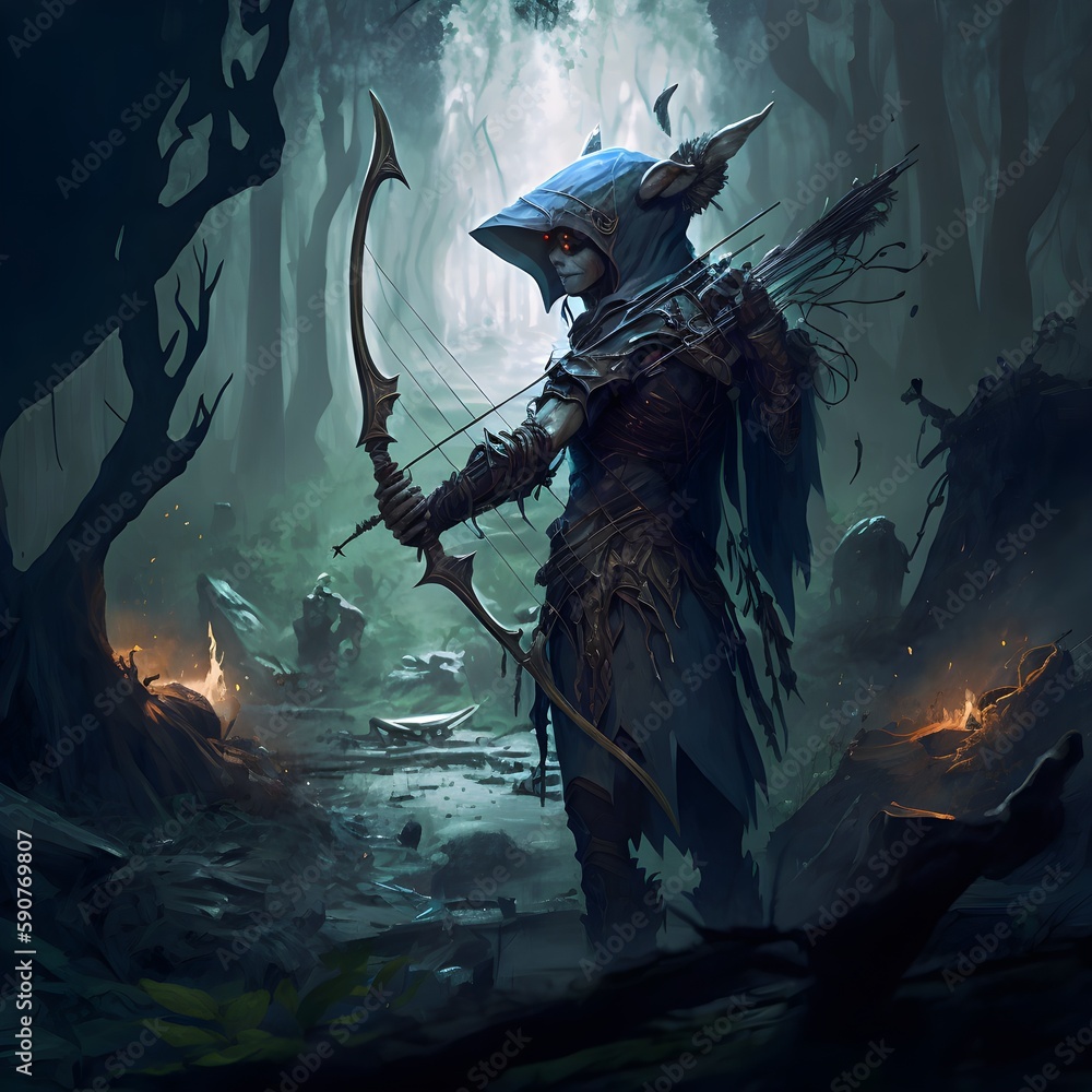 running dark elf ranger archer shooting a bow15 lord of the rings style ...