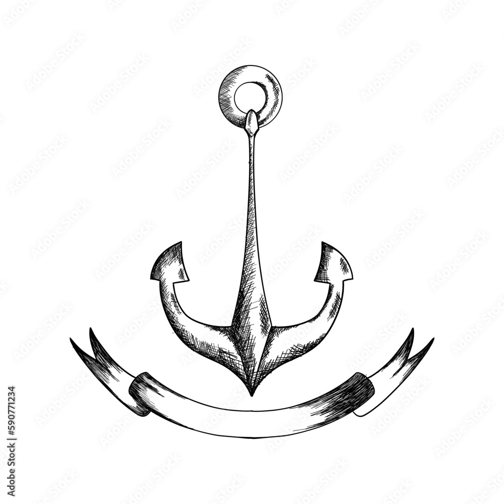 illustration of a ships anchor in a vintage style, Anchor. Hand drawing ...