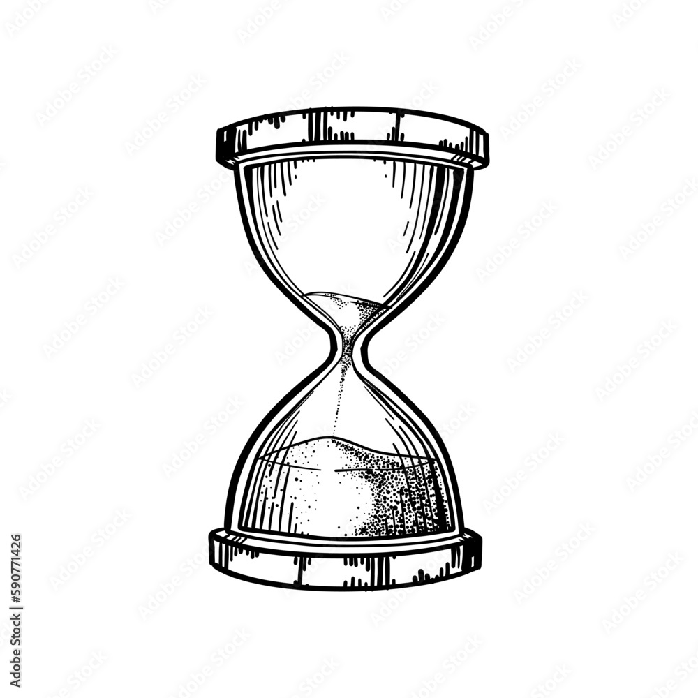 Hourglass. Black and white hand drawn sketch vector illustration ...