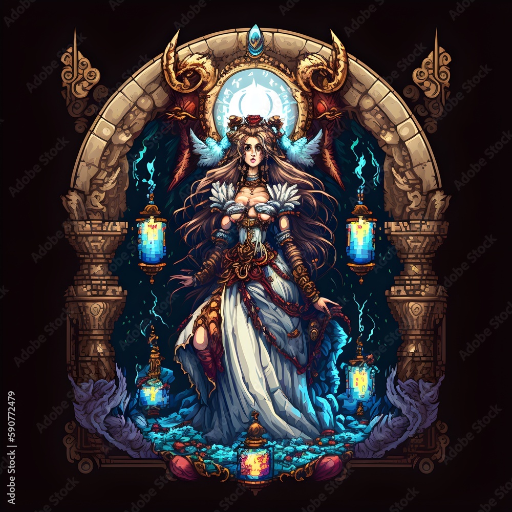 the high priestess oracle woman 2d side scrolling beautiful detailed ...