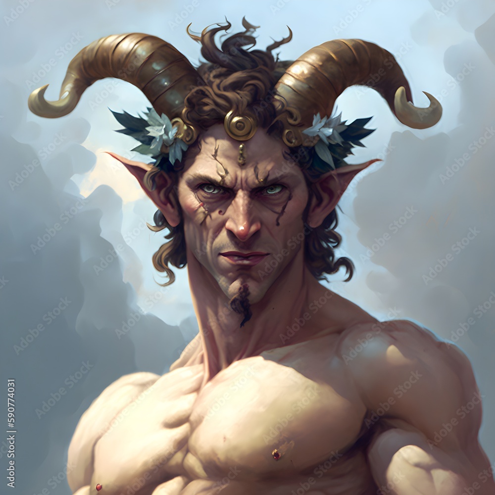 angry god pan satyr Bacchante horns hyper detailed face hooves Forest ...