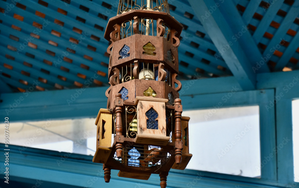 Wooden Arabic Lighting Fixture with Onion Dome and Keyhole Cutouts ...