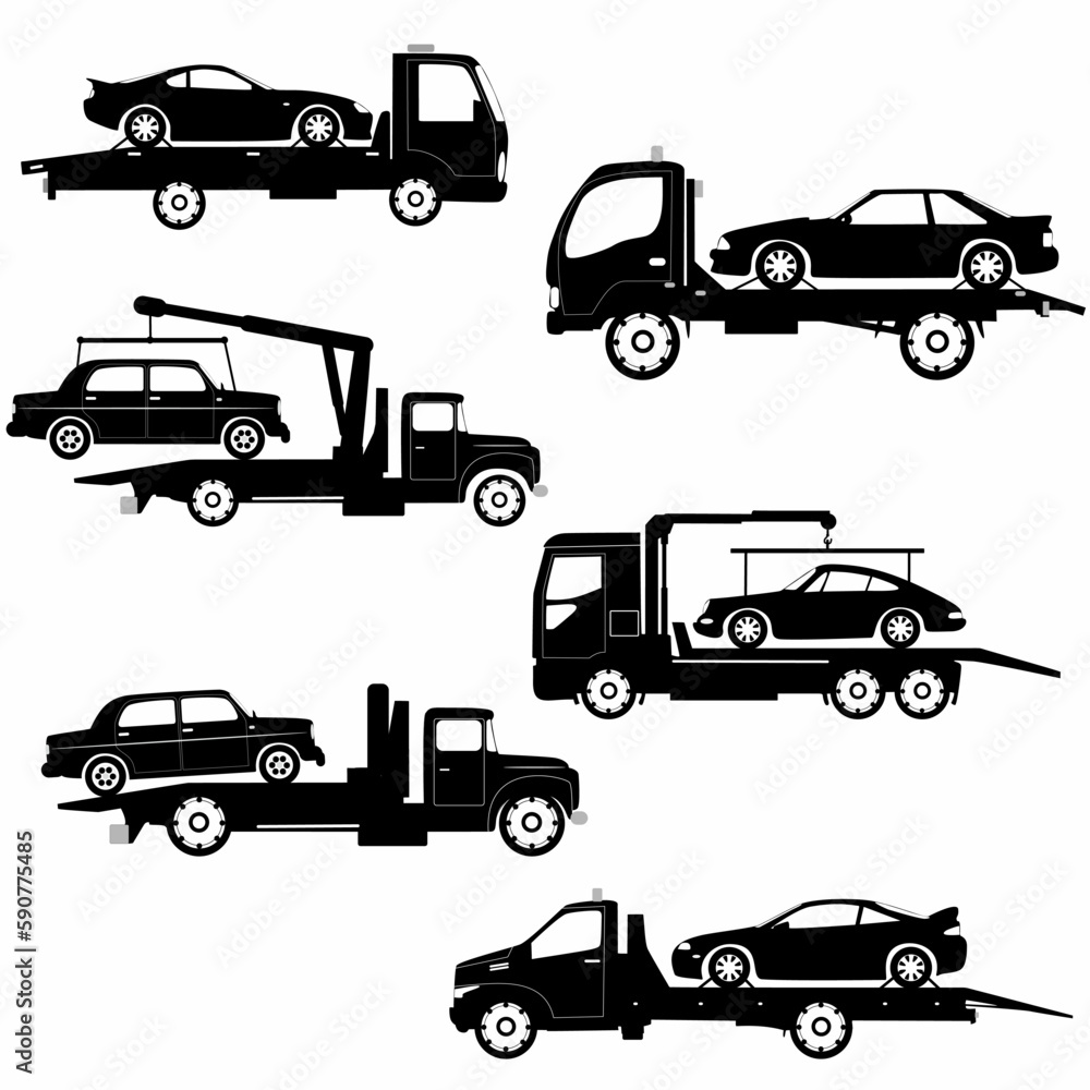 Tow truck silhouettes, vehicles set side view, logos, icons Stock ... Tow truck silhouettes, vehicles set side view, logos, icons Stock ...