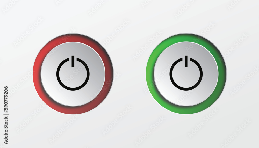 3d style circle start icon and power button push. Shut down symbol. On ...