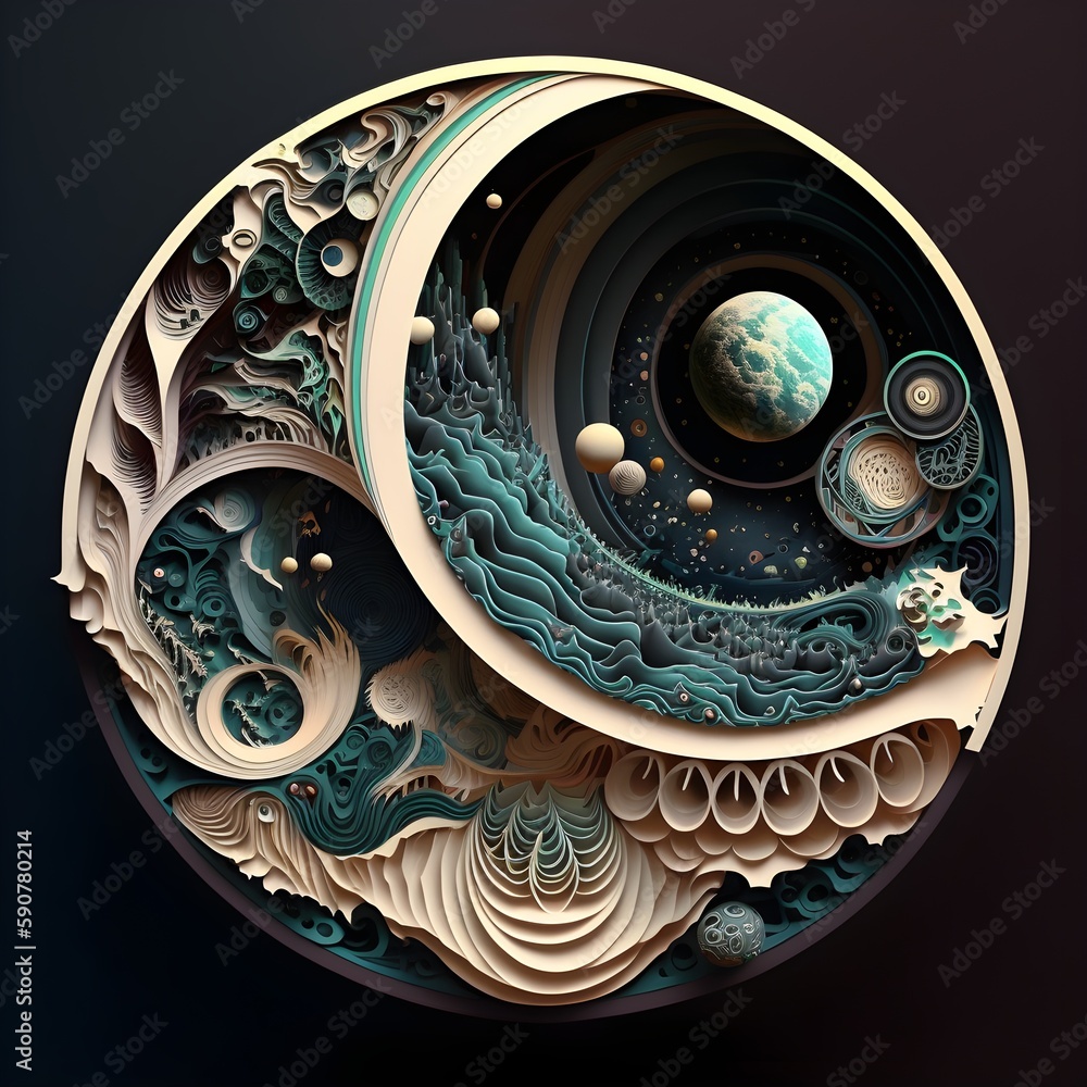 atompunk paper quilling diorama of a solar system subpace scattering ...