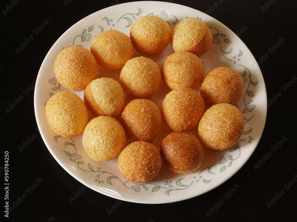Closeup top view of hollow balls of deep fried pani puri, a famous ...