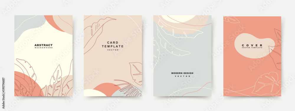 Abstract trendy backgrounds with minimal flower elements in line art ...