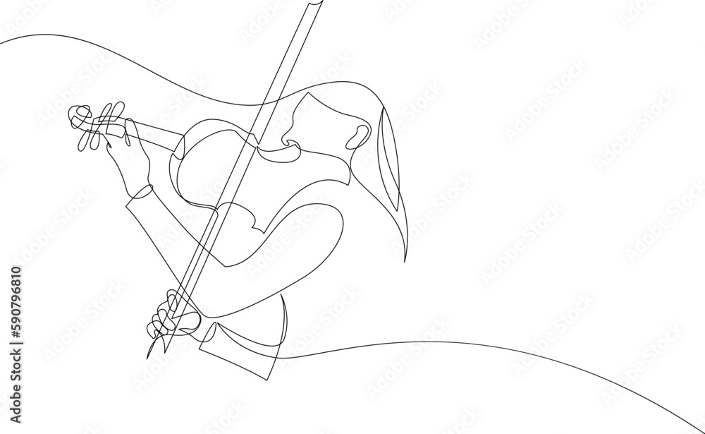 Violinist one continuous line art drawing vector illustration. Girl ...