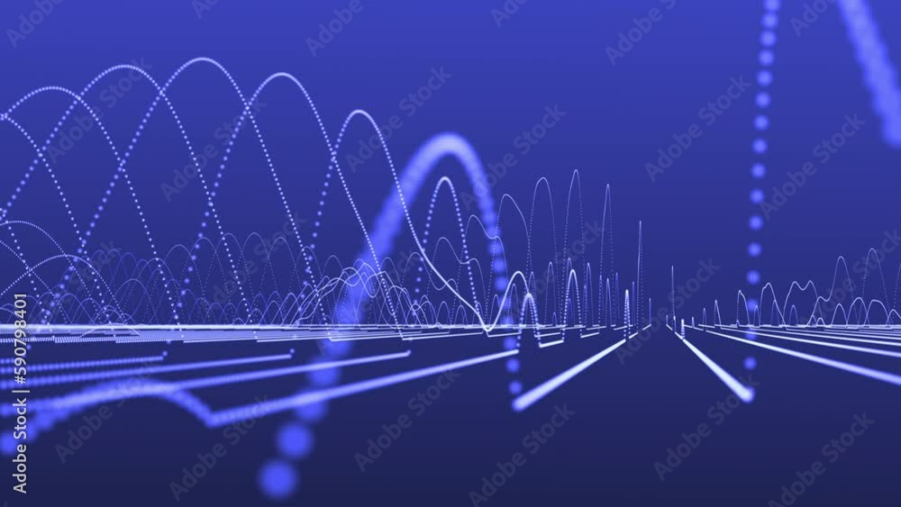 Blue oscillating sine waveform dotted lines flowing up and down towards ...