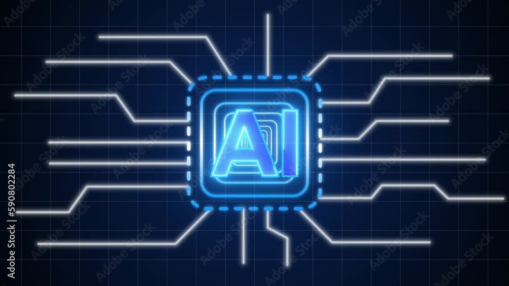 Animated Artificial Intelligence. Futuristic Digital Lines Connect into ...