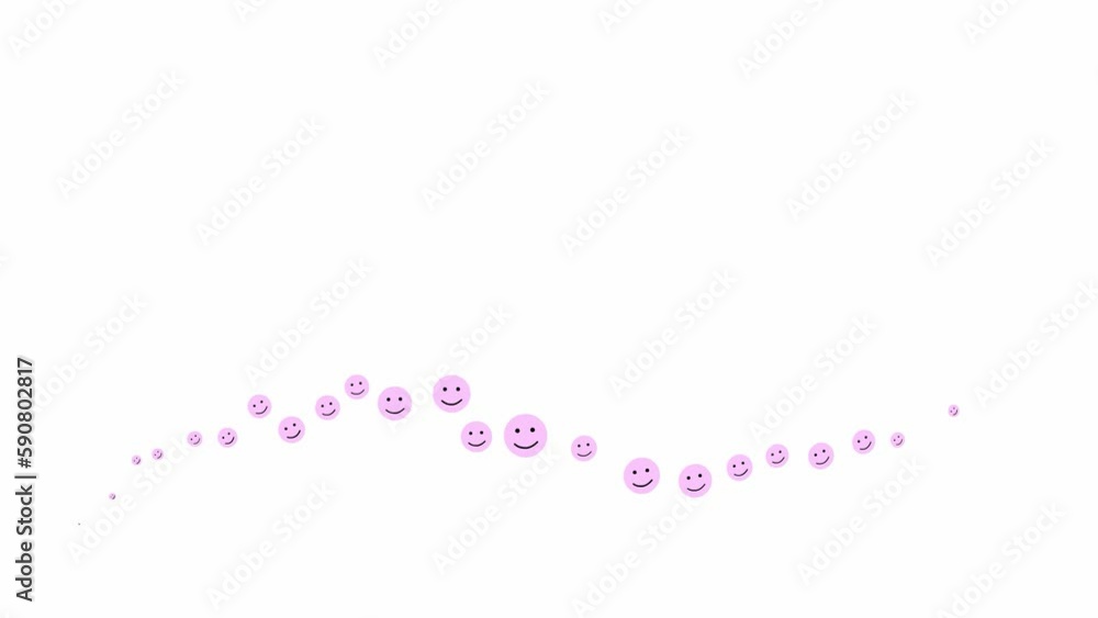 Animated symbols of smileys fly from left to right. A wave from pink ...