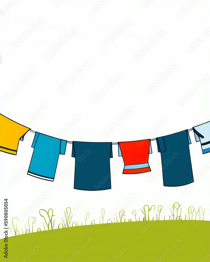 Washing hanging out to dry on a clothes line above a green lawn ...