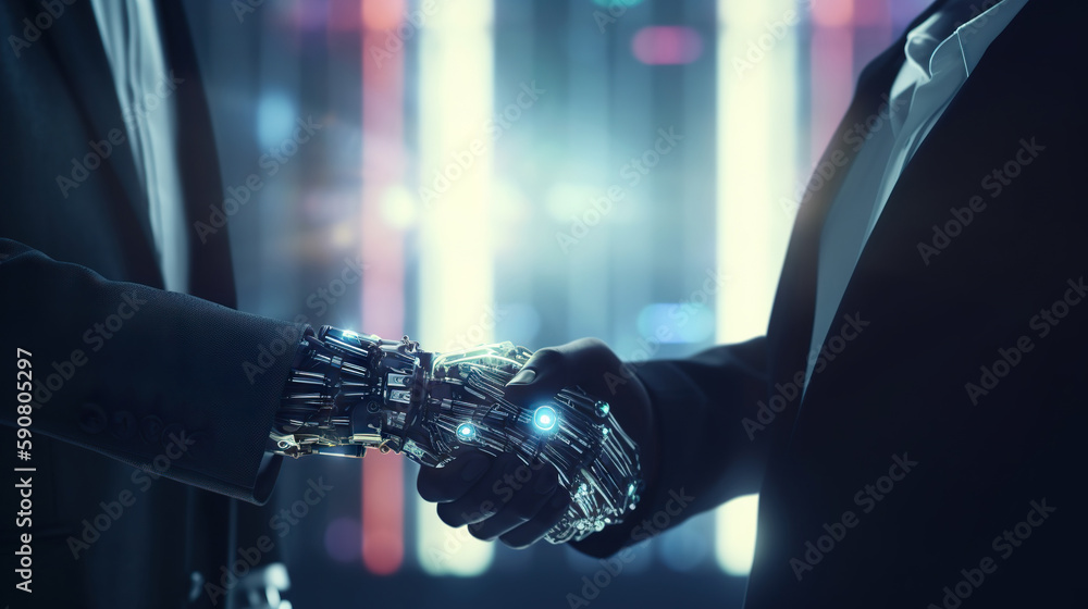 Shaking hands with the future: human and AI collaboration. Man and ...
