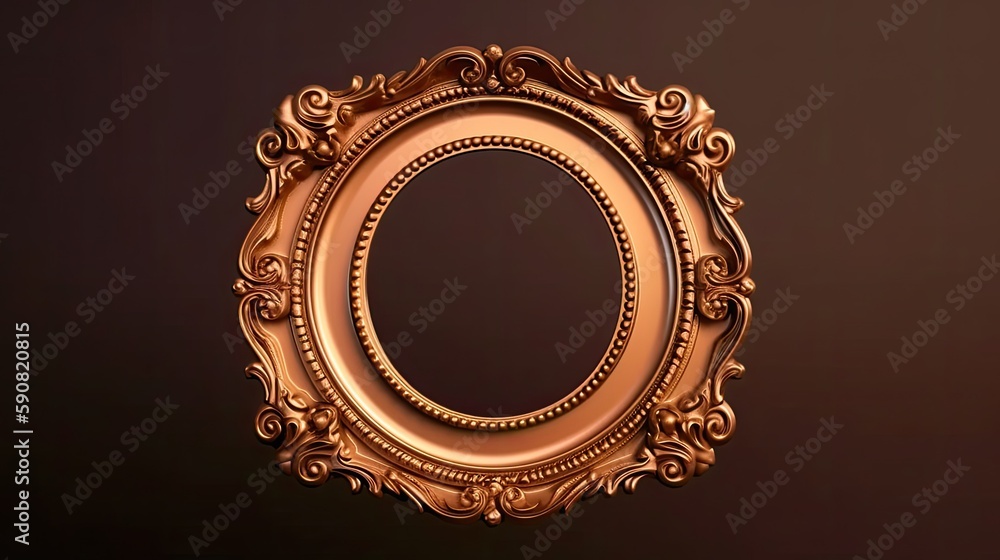 Vintage bronze picture frame mockup on a bright solid color background ...