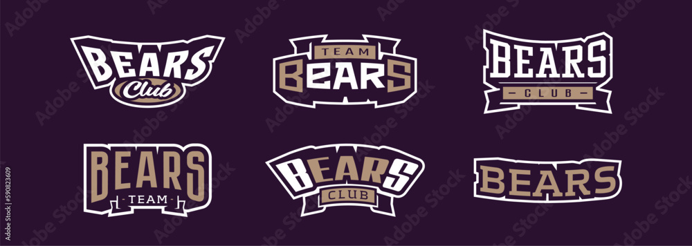 A set of bold fonts for bear mascot logo. Collection of text style ...