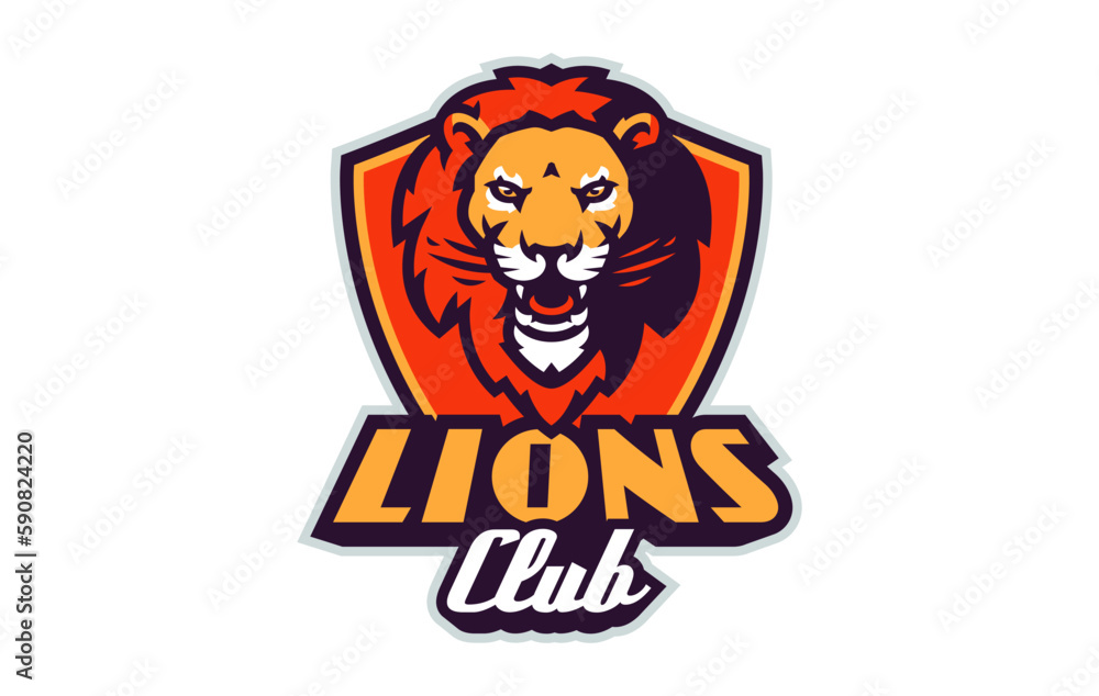Sports logo with lion mascot. Colorful sport emblem with lion, leo ...