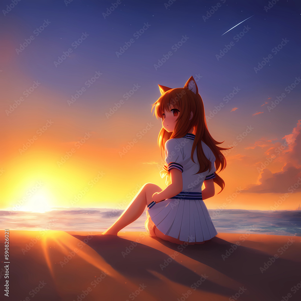 Ilustrace „Ai generated art generative ai anime girl, chibi girl, cute ...