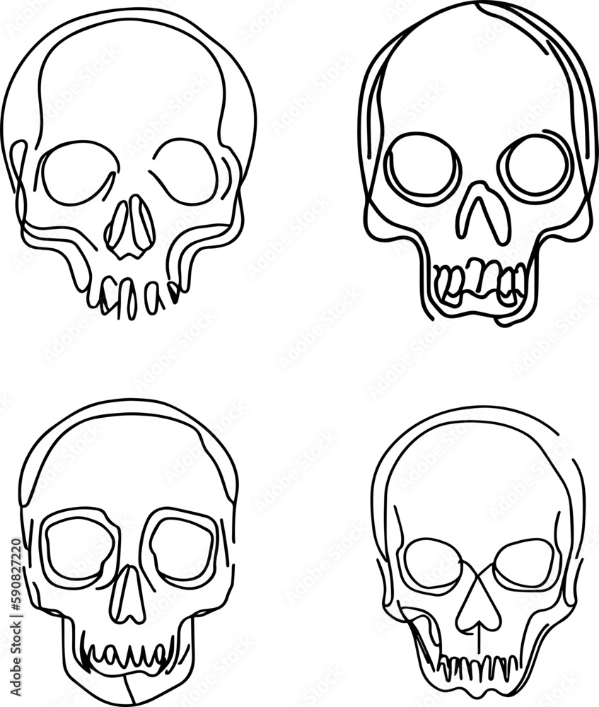 skull one line drawing. Abstract human skull isolated image hand drawn ...