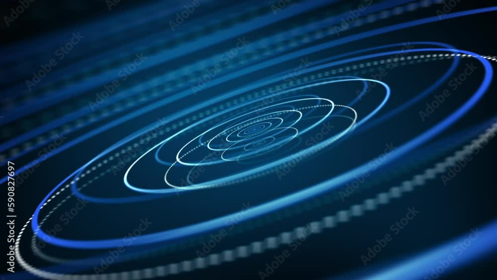 Blue radiating frequency wave circles background. Full HD and looping ...