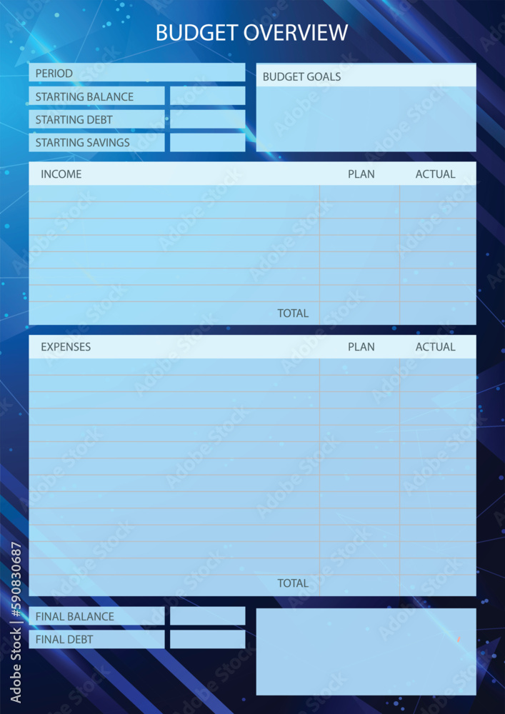 Free vector blue copy space digital background budget planner template ...