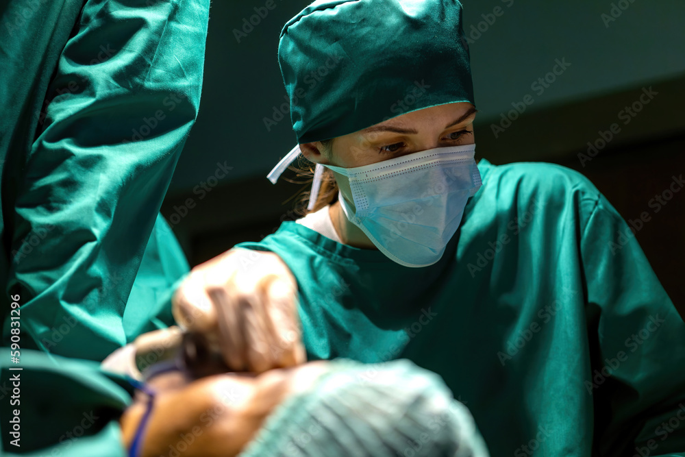 doctor doing chest compression help patient from heart attack. medical ...