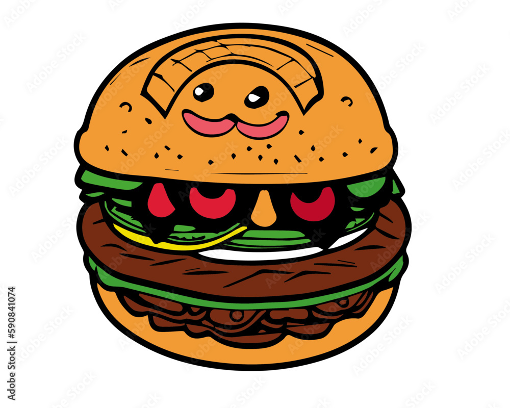 A vector illustration of a cute hamburger face with lettuce, tomato ...