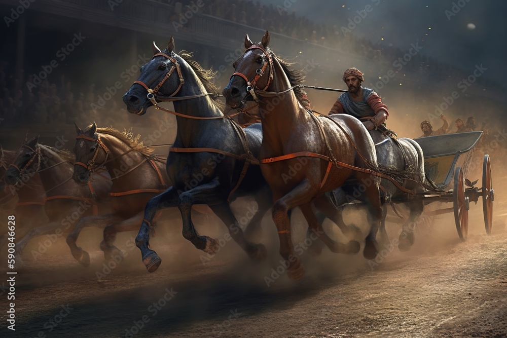Captivating digital illustration of a high-stakes Roman chariot race ...