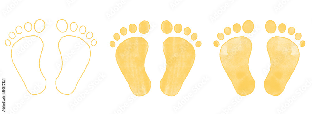 Hand drawn newborn baby footprint vector illustration set pencil crayon ...