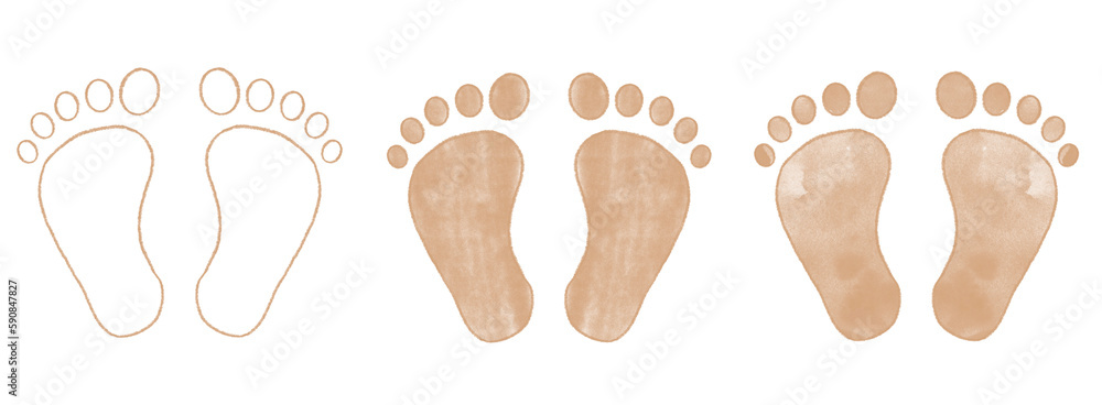 Hand drawn newborn baby footprint vector illustration set pencil crayon ...