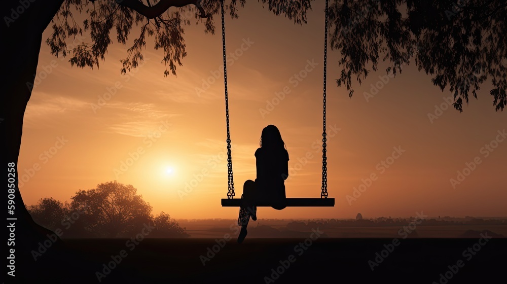 Single divorced woman on swing alone. Generative AI Stock Illustration ...
