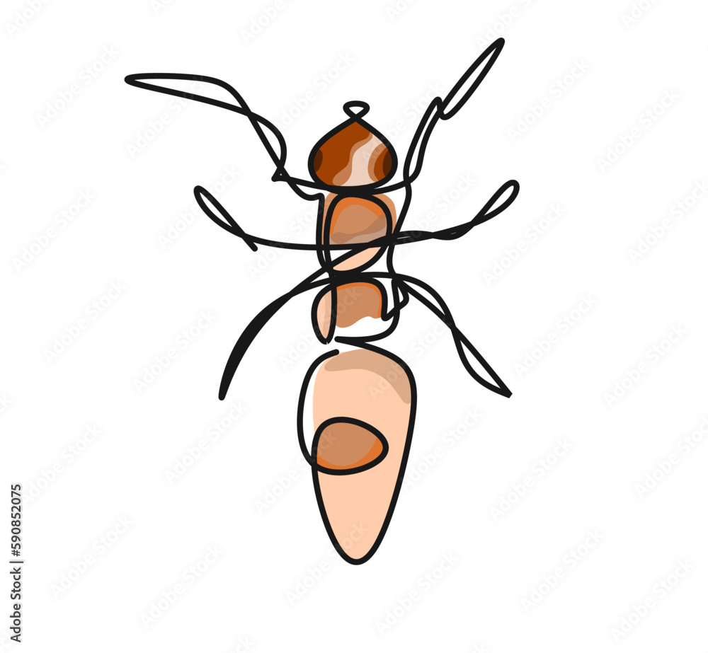 continuous single line drawing of ants on a white background Stock ...