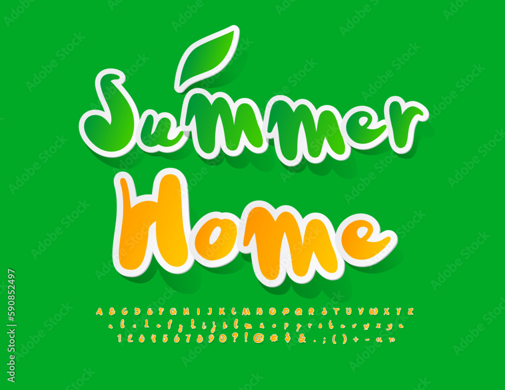 Vector eco Emblem Summer Home. Playful Green Font. Funny sticker ...
