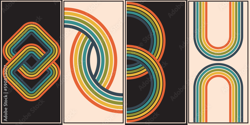 Geometric pattern posters from 70s ,retro style , vintage rainbow color ...